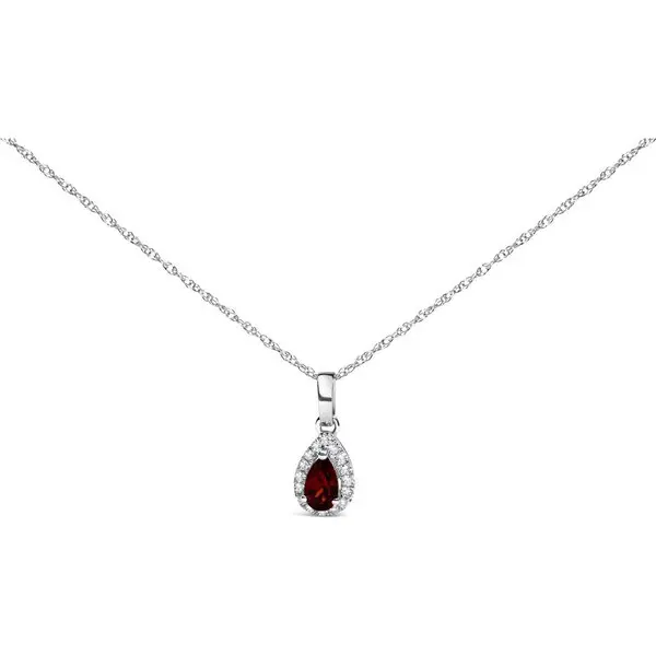 HAUS OF BRILLIANCE 10k White Gold Gemstone And Diamond Pendant Necklace - Red Garnet | White